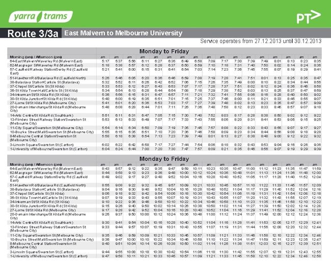 2013/2014 Summer Timetables
