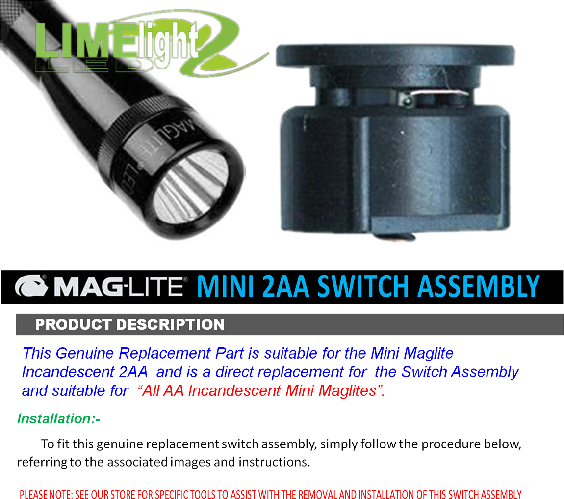 MAGLITE UPGRADE MINI AA SWITCH ASSEMBLY FLASHLIGHT TORCH GENUINE PART ...